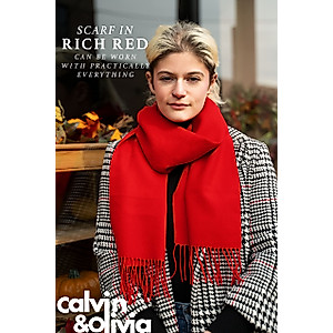 CALVIN & OLIVIA Ultra-Soft Winter Cashmere Feel Scarf Solid Color Warm Long Unisex Winter Scarves Perfect Holiday Gift for Women Men Amazon Christmas Red