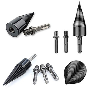 3PCS Firewood Log Splitter Drill Bits with Gloves, Wood Splitter Drill Bit Removable Handle, Heavy Duty Drill Screw Cone Driver for Household Electric Drill Hand Drill Stick-hex+Square+Round (32mm)