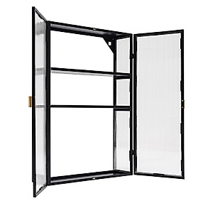 Titunjian Wall Cabinet Haze Double PC Door Wall Cupboard with Detachable Shelves Storage Cabinet for Office Dining Room Living Room Kitchen Bathroom, 19.7 * 5.5 * 27.5 Inch (Black)