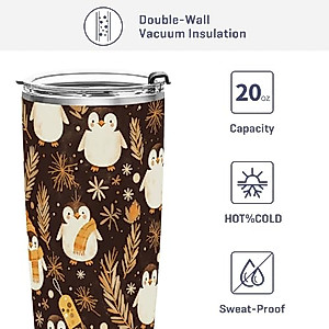 sanluoli Penguin Rose Gold Stainless Steel travel coffee cups Leak-proof Lid and Straw mugs for coffee for Home, Office or Car reusable coffee tumbler 20 OZ