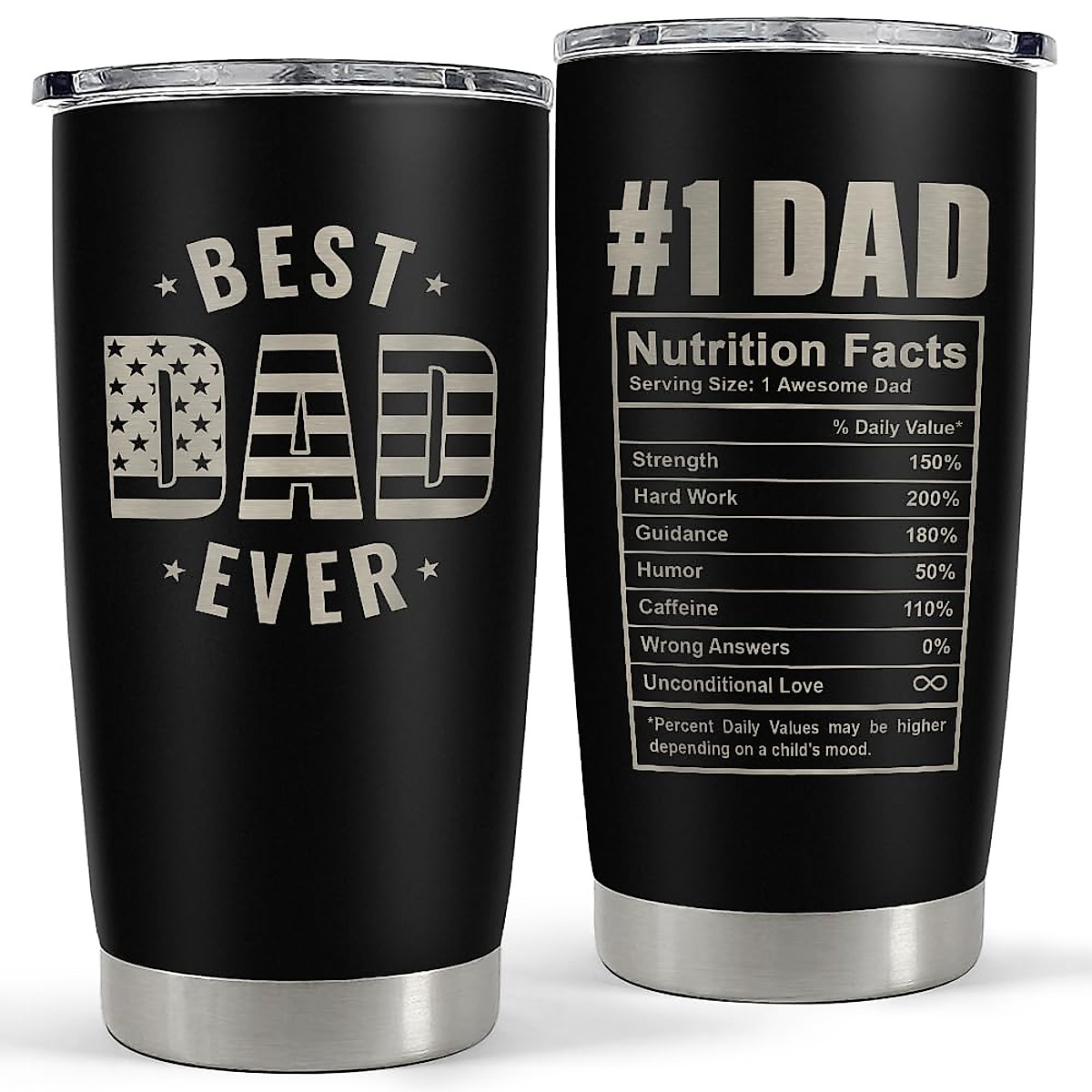 SANDJEST Best Dad Ever Tumbler with Lid - Dad Nutrition Facts 20oz Insulated Stainless Steel Mug - Coffee Mug for Travel Outdoor Sport Office, Gift for Father’s Day Birthday