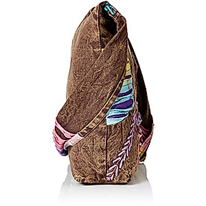 Handbag AND Backpack Bohemian Embroidered Ripped Razor Cut Sling Crossbody Purse in Brown Large