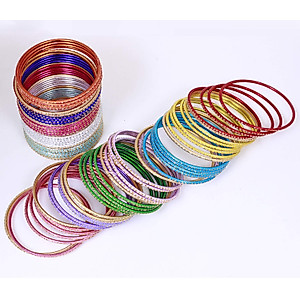 Sukh Collection Jewellery Indian Bollywood Exclusive Multi Color 72 Pcs Plain Outfit Matching Multi Color Bangles Bracelets Churi Box Women Wedding Bridal Party Jewellery (2.4)