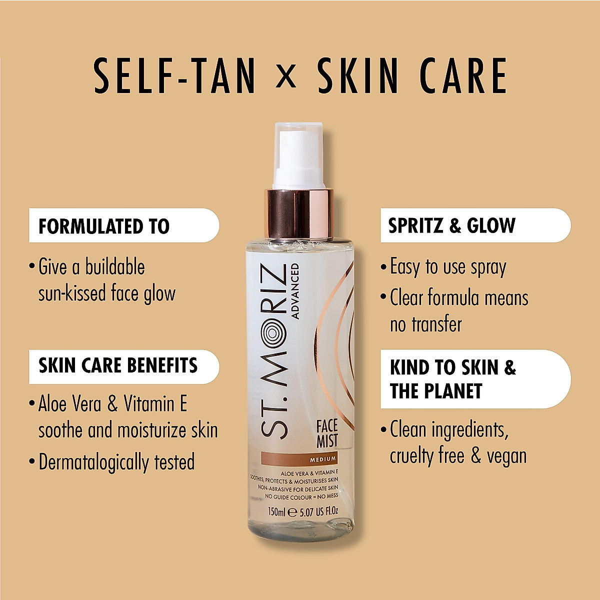 St. Moriz Advanced Self Tanner Face Mist, Sunless Tanning Spray (Medium, 5.07 Fl Oz) - Quick Tan Clear Bronzing Spray with Aloe Vera & Vitamin E – Gradual Self Tan for Face - Fake Tan Spray