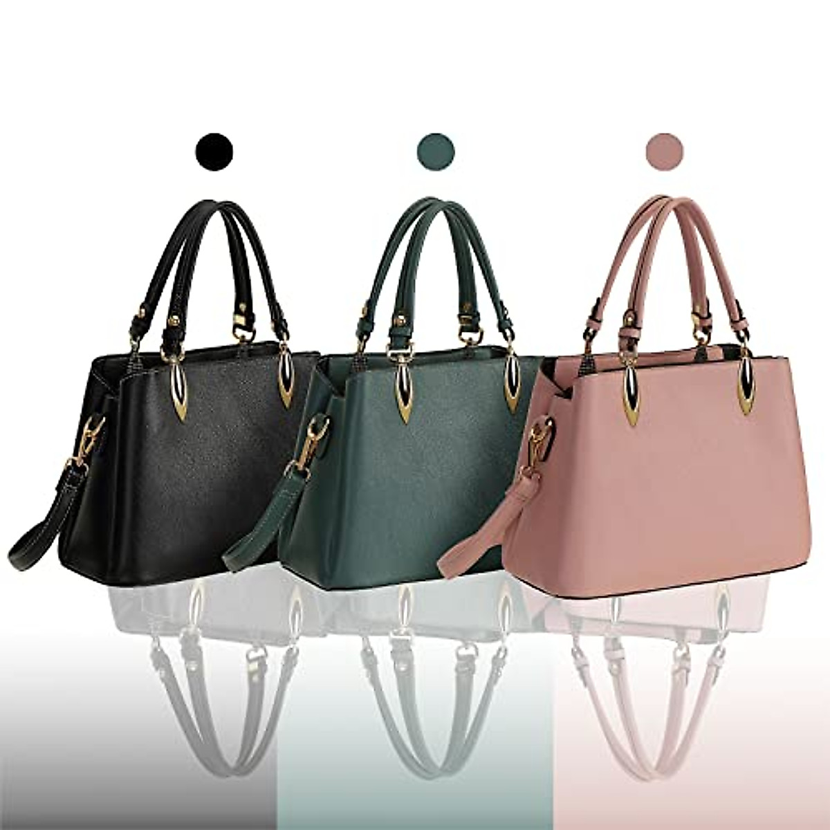 Pink Purses and Handbags for Women Vegan Leather Top Handle Tote Satchel Shoulder Bag with Crossbody Strap