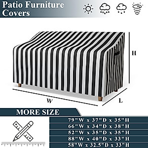 Hptmus Patio Furniture Covers - Patio Sofa Covers Loveseat Outdoor Furniture Cover Waterproof Heavy Duty Outdoor Patio Furniture Covers Patio Couch Cover, 66"W x 34"D x 38"H/Black&White Stripe