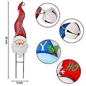MAGGIFT 2 Pack Christmas Metal Stakes with Tinkle Bell, Metal Snowman and Santa Claus Garden Decor for Outdoor Decorations, Stake Decorative 3D Snowmen Welcome Yard Lawn Pathway Driveway Signs