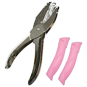 Handheld Hole Paper Punch Puncher for Craft Paper Tags Clothing Ticket DIY Scrapbook Tool, with Pink Soft Handheld Grip (Small Circle 1/16 inch)