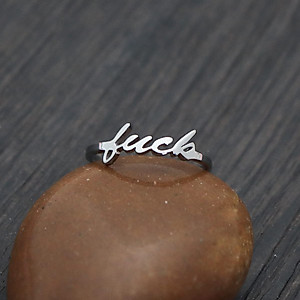 Eilygen Inspirational Gift Fuck Ring Fuck Off Ring Stainless Steel Adjustable Ring for Women(FUCK)