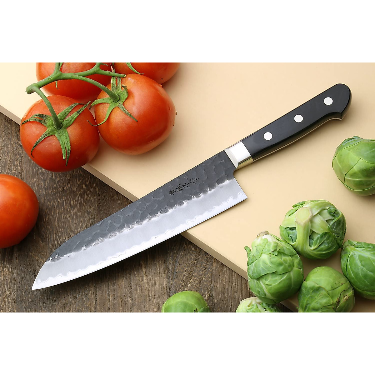 Yoshihiro Kurouchi Super Blue Steel Stainless Clad Santoku Multipurpose Chef Knife (7" (180mm) & Saya, Black Pakkawood Handle)