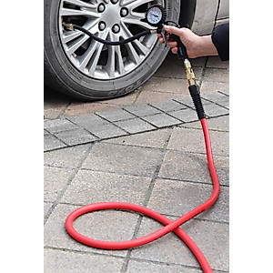 YOTOO Hybrid Air Hose 3/8-Inch by 25-Feet 300 PSI Heavy Duty, Lightweight, Kink Resistant, All-Weather Flexibility with 1/4-Inch Brass Male Fittings, Bend Restrictors, Red