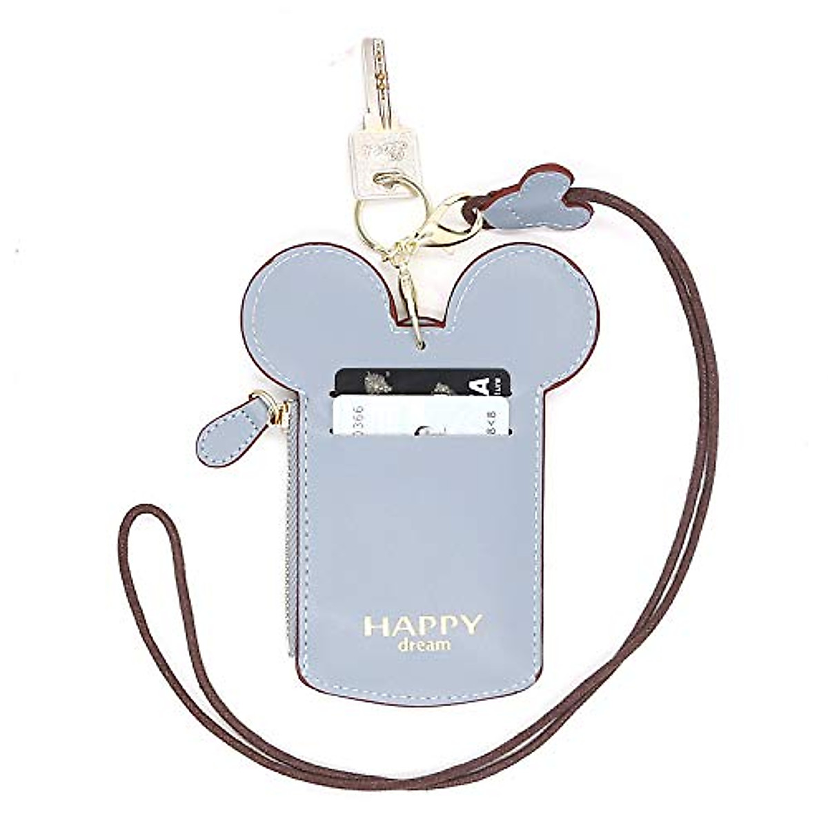 Ondeam ID Holder With Lanyard Badge Holder,PU Leather newchic Cute Animal Shape neck wallet for Women(Blue)