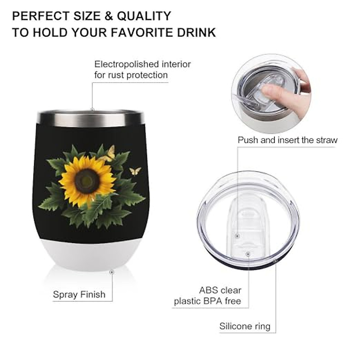 WYUSPGK 304 Stainless Steel Insulated Cup, Weed with Sunflower Print Smooth Rim, Durable & Reusable - Perfect for Office, Home, And Travel