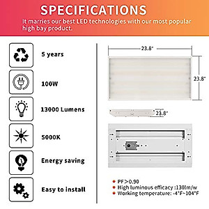 Wirefield High Bay Led Shop Lights 2FT 100W 13000LM Linear LED Industrial Workshop Light,Warehouse Light 5000K Daylight,0-10V Dim,4Lamp Fluorescent Equivalent,Hanging and FlushMount,DLC and UL Listed