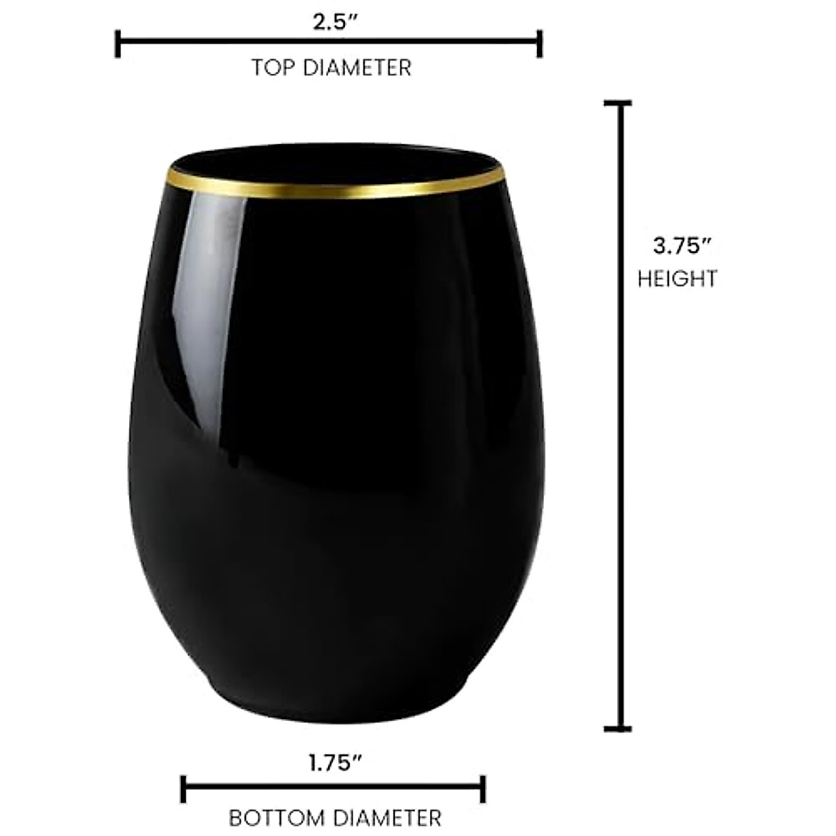Smarty Had A Party Black Stemless Plastic Wine Glasses With Gold Rim Design (12 Oz.) - Pack Of 16 - Disposable & Chic, Perfect For Parties, Weddings, Events, Gatherings, & More
