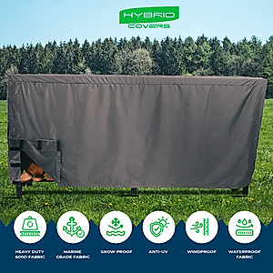 Hybrid Covers Firewood Rack Cover V2.0 suits 8 foot Wood Pile Log Rack Outdoor, Heavy Duty Firewood cover, Universal Size, 600D Marine Grade Waterproof Solution dyed fabric with Fade resistant UV