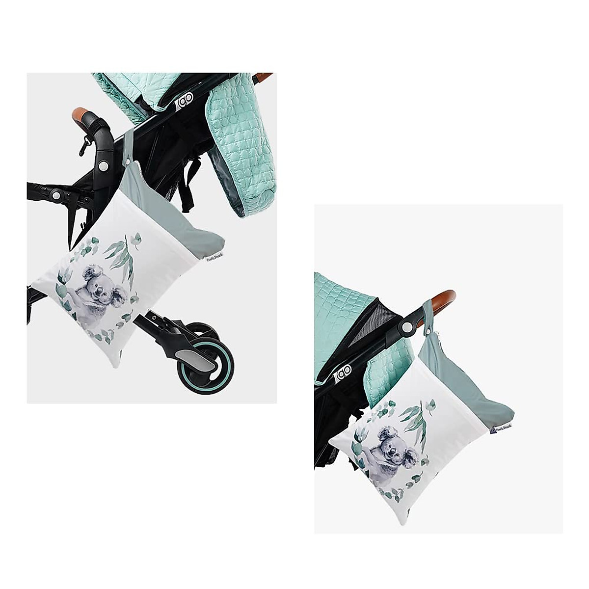 Baby Wet Dry Bags - 2 Pack 11.8 * 15.7 Inch Reusable, Washable Cloth Diapers for Baby Stroller, Diapers, Travel Bags Beach, Pool, Gym Bag with Two Zippered Pockets Cute Animal Pattern (Polar Bear)