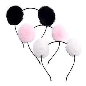 vipolish Pom-Pom Cat Ear Headband, 3PCS Fluffy Pom Ball Hair Styling Accessories for Women, Girls