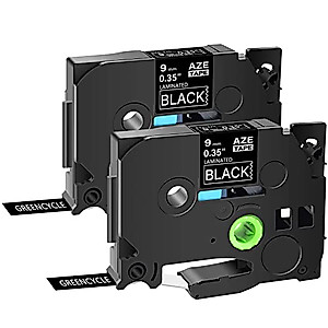 GREENCYCLE 2 Pack Compatible for Brother P-Touch TZe-325 TZe325 TZ325 TZ-325 AZE Label Tape 0.35 Inch 9mm 3/8" White on Black Laminated for PTD210 PT-H100 PTH110 PT-D400AD PTD600 PT-1290 PT2430PC
