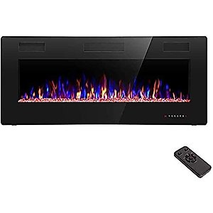 R.W.FLAME 42IN Recessed and Wall Mounted,The Thinnest Fireplace,Low Noise, Fit for 2 x 6 and 2 x 4 Stud, Remote Control with Timer,Touch Screen,Adjustable Flame Color and Speed