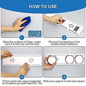 Sophico Yogurt Organizer for Fridge, 4 Capacity Yogurt Sliders for Refrigerator, Yogurt Holder with Adhesive Tapes for 3.75 Inch Yogurt, Greek and Vegan Yogurt (White,2 Pack)