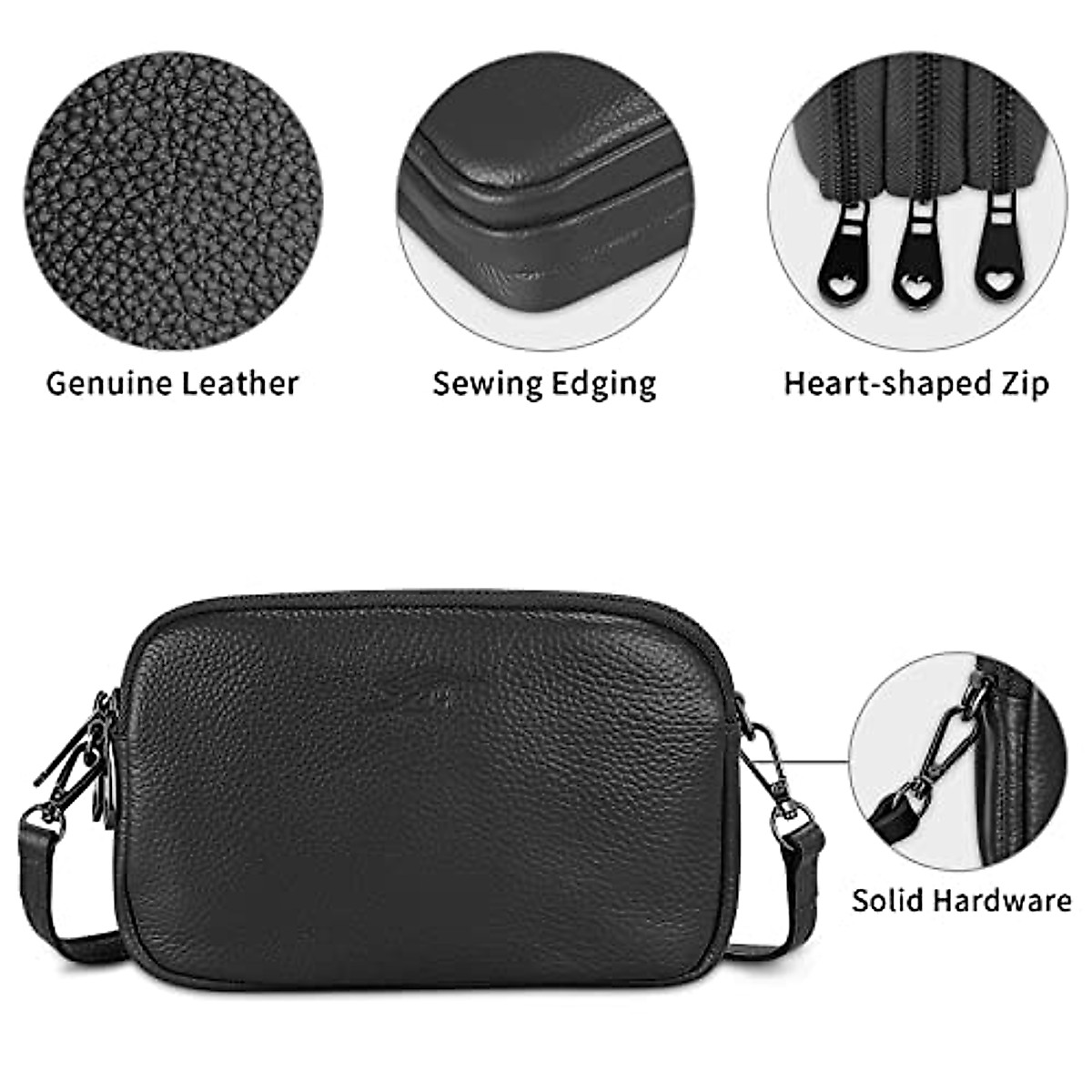 FUKUTAI Genuine Leather Crossbody Bags Shoulder Purses for Women - Real Leather Lightweight Soft Crossbody Bag Pocketbook (Black)