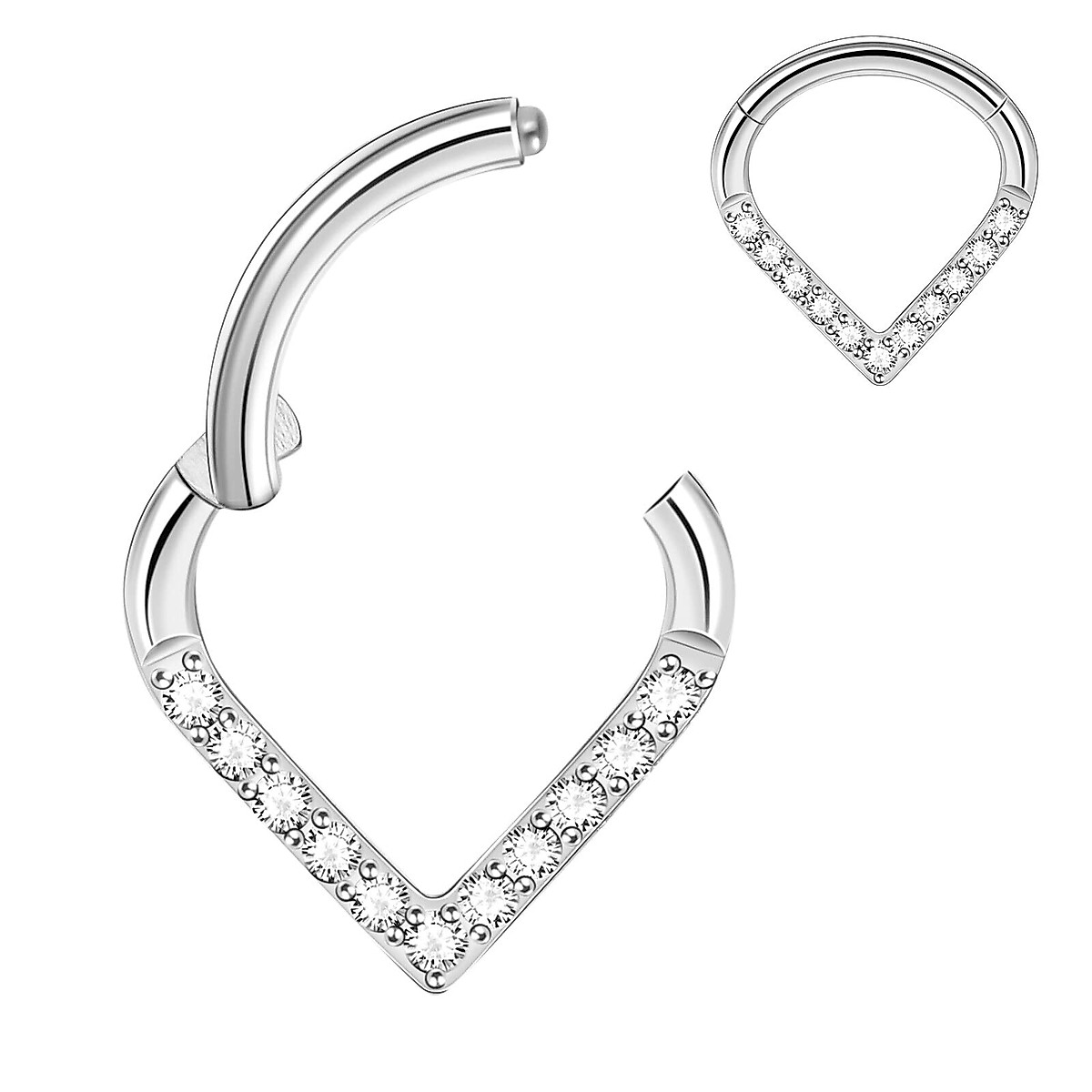 Awinrel Septum Rings 16G Helix Rook Cartilage Tragus Clicker Earrings CZ Teardrop Nose Hoop Daith Earring 8mm 316L Surgical Steel Segment Piercing Jewelry