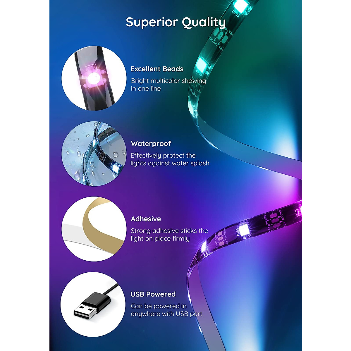 Govee RGBIC TV LED Backlight, LED Lights for TV with APP Control, Music Sync, Scene Modes, 6.56FT RGBIC Color Changing Strip Lights for 30-50 inch TVs, USB Powered