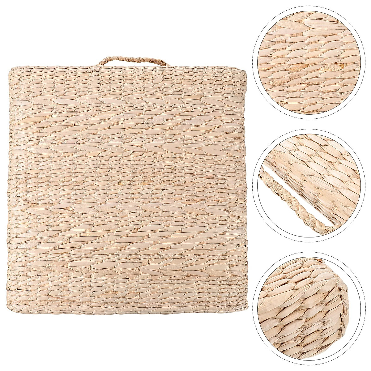 VOSAREA Home Pillow Knitted Straw Flat Cushion Natural Straw Sqaure Pouf Tatami Cushion Hand- Woven Floor Cushion Meditation Soft Yoga Mat for Dining Living Room Balcony Garden Part 40cm