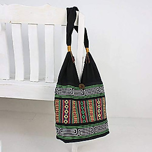 NOVICA Handmade Thai Hillside - Embroidered Multicolored Cotton Shoulder Bag, Tote Bag Large Shoulder Bag Top Handle Handbag with Yoga Mat Buckle for Gym, Work, School.
