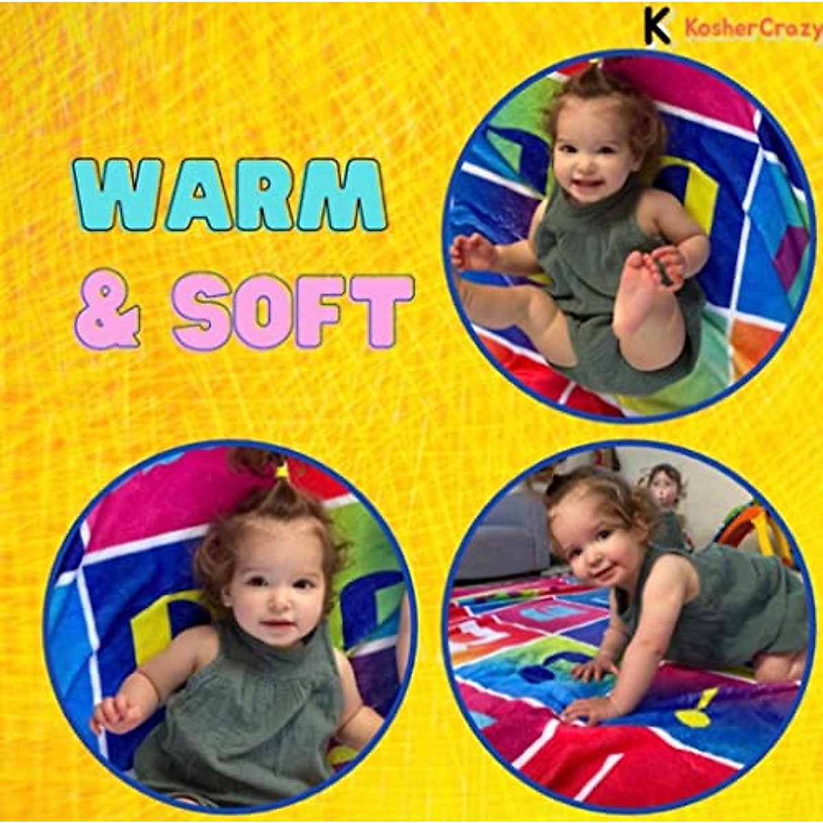 KosherCrazy Throw Blanket, Novelty Jewish Blanket Funny, Comfortable, Soft and Cozy for Adult or Children (Alef Bet (Hebrew Alphabet))