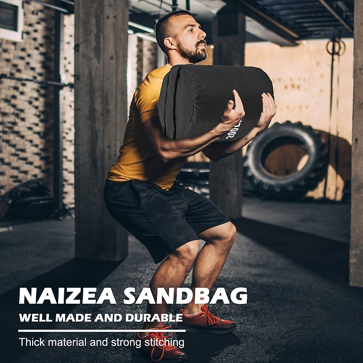 NAIZEA Training Sandbag, Heavy Duty Workout Sandbags Fitness Weights Sandbags for Training, Fitness, Lifting, Cross-Training Workouts, Exercise and Military Conditioning (Black, 150LB)