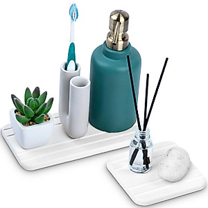 Maison Stone Bathroom Tray w/Bonus Vanity Tray. Absorbent Bathroom Trays for Counter. Multipurpose 8x4 Countertop Tray. Perfume Tray. Kitchen Soap Tray. Time Saving Bathroom Counter Tray.