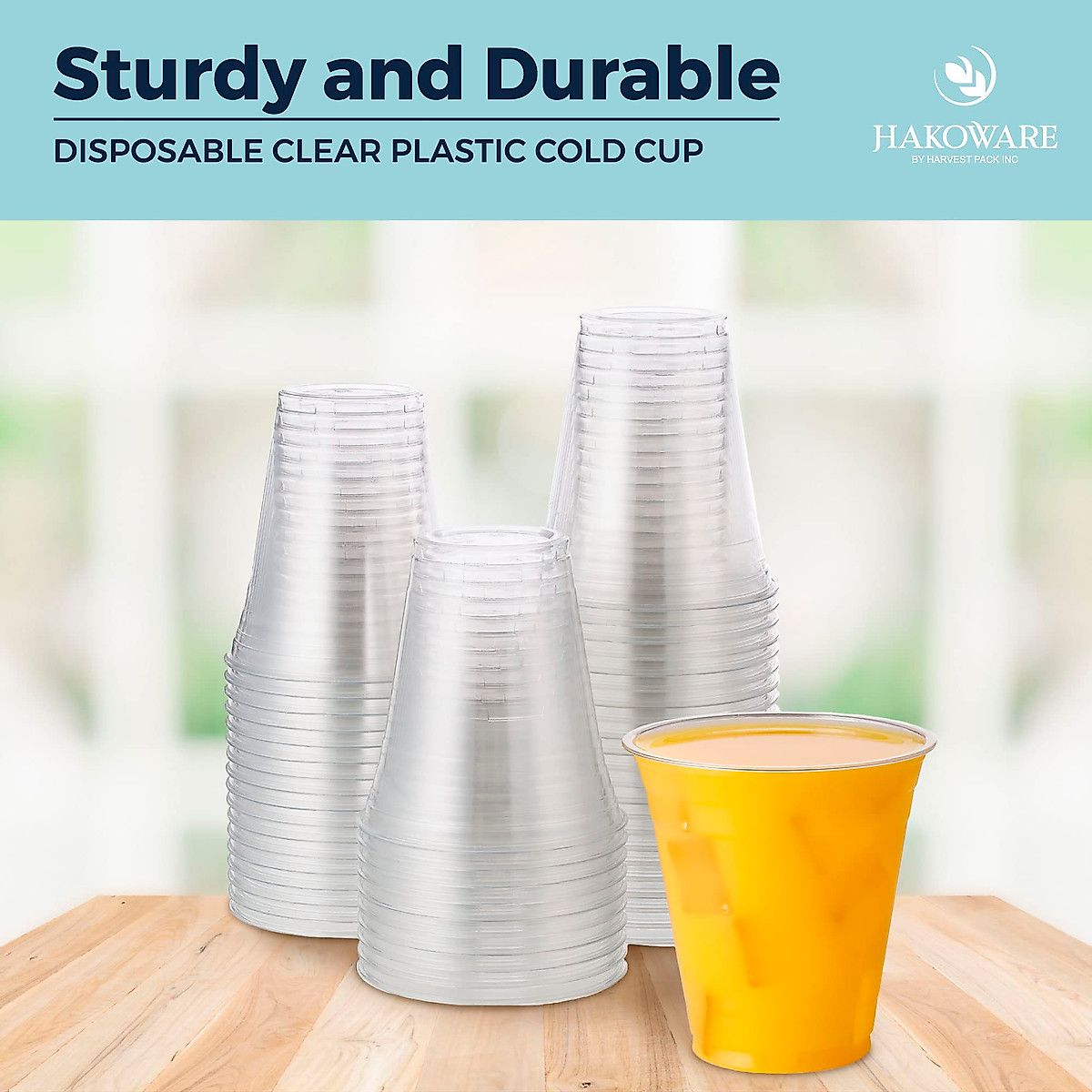 [200 COUNT]HAKOWARE by Harvest Pack 16 oz Ultra Clear Plastic Cold Cups, Disposable Wedding Party Drinking Cups Tumblers, Iced Coffee Beer Juice Cold Beverage