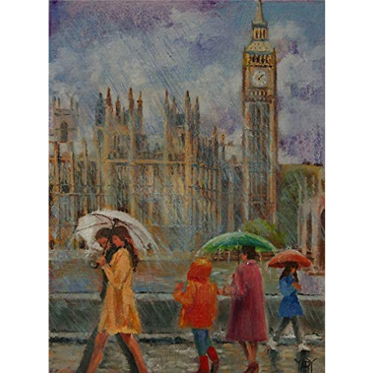 SOLD Thames Promenade, London Rain By Internationally Renown Artist Yary Dluhos