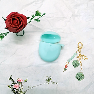 for Google Pixel Buds Pro Case Cover with Keychain,Cute Silicone for Pixel Buds Pro Charging Case Protective Cover with Flowers Carabiner Key Chains for Google Buds pro case for Women Girls (Green)