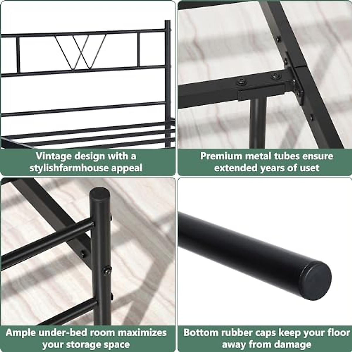 Wonder Comfort Twin Size Bed Frame Metal Platform with Headboard and Footboard/11 Inch Underbed Storage/Firm Support & Easy Set up Structure, Black