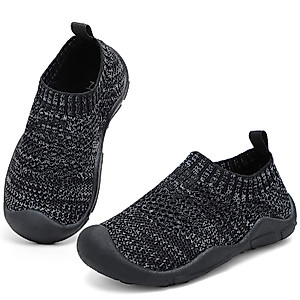 STQ Toddler Shoes for Boys Slip on Sneakers Kids School Tennis Sock Shoes Black Grey Size 5 Toddler