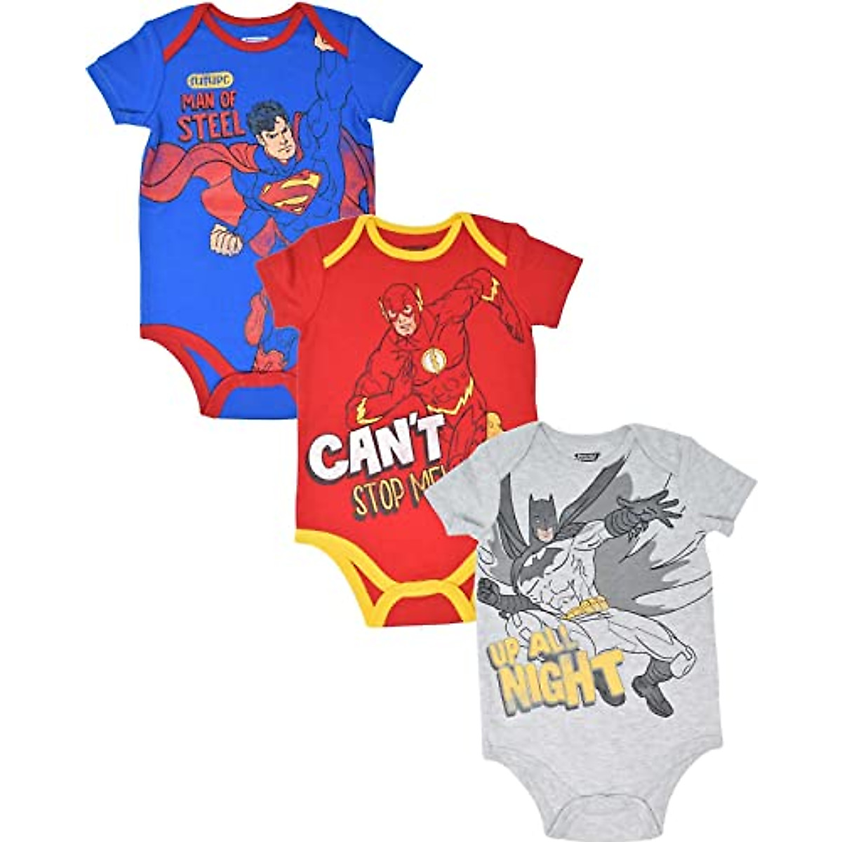 WARNER BROS. Baby Boys 3 Pack Bodysuits: Batman Flash 3-6 Months
