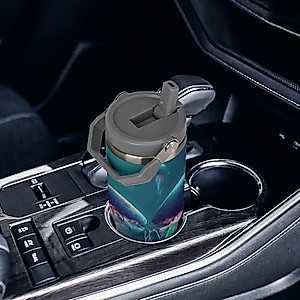 30oz Stainless Steel Insulated Tumbler with Flip Lid & Straw, Leakproof Travel Mug for Car, Color Jellyfish Double Wall Vacuum Thermal Coffee Cup with Handle, Spill-Proof Design for Hot/Cold Drinks