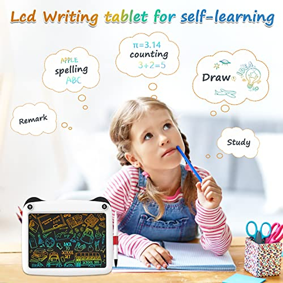Kids Toys LCD Writing Tablet，9 Inch Colorful Screen Doodle Board，Erasable and Portable Drawing Pad for Birthday Christmas （White）