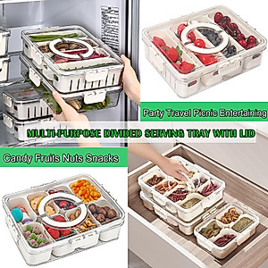 2 Pack Divided Serving Tray with Lid and Handle, 12 Compartments Snackle Box Charcuterie Container for Portable Snack Platters Clear Organizer for Candy Fruits Veggie Snacks Party Entertaining Picnic