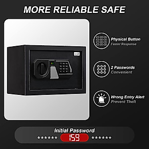 Tenamic Fireproof Safe Box 0.8 Cuft Electronic Digital Security Box, Keypad Small Lock Box Cabinet Safes with Internal Light, Solid Alloy Steel Office Hotel Home Mini Safe with 2 Passwords, Black
