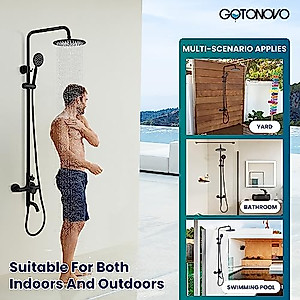 gotonovo Shower faucet Set Matte Black Triple Function with Adjustable Hand Sprayer and Tub Spout SUS 304 Stainless Steel 8 Inch Rainfall Shower Head Bathroom Shower Fixture Wall Mount Complete Set