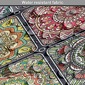 Ambesonne Mandala Fabric by The Yard, Checkered Rectangles Pattern Various Oriental Inspired Motifs Culture, Decorative Fabric for Upholstery and Home Accents, 1 Yard, Beige