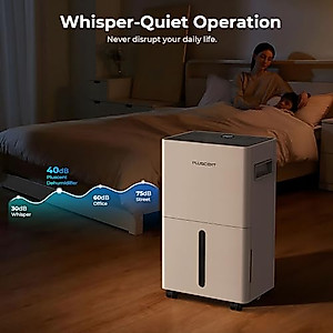 1500 Sq.ft Dehumidifier for Basement, PlUSCENT 21 Pints Quiet Dehumidifiers for Home, Large Room, Bedroom with Drain Hose, Smart Humidity Control & Monitor, 3 Operation Modes, 24H Timer, Auto Defrost