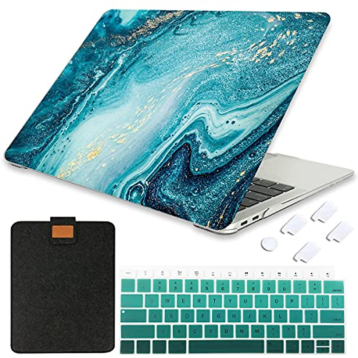 MAITTAO MacBook Air 13 Inch Case 2020 2019 2018 Release Model A1932 A2179 A2337 M1, Durable Hard Case Cover with Laptop Sleeve & Keyboard Cover for Mac Air 13.3 with Retina Touch ID, Marble Blue
