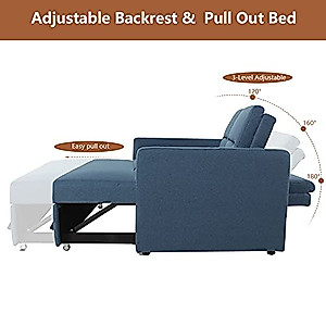 GURLLEU Sectional Sofa with Pull-Out Couch Sleeper Sofabed, 3 SEAT, Blue