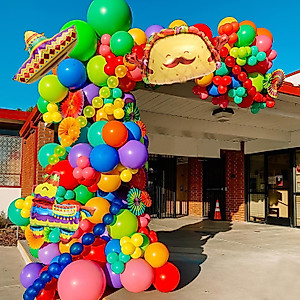 142Pcs Mexican Fiesta Balloon Arch Kit Rainbow Balloon Garland Llama Sombrero Cactus Mylar Balloons for Mexican Themed Party Cinco De Mayo Taco Coco Birthday Carnival Baby Shower Decorations (Style 2)