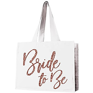 RhinestoneSash Rose Gold Bride Bag - Jumbo Size 18" x 14" Glam Bride To Be Wedding Tote Bag- Bridal Gift Totes, Bridal Shower Gifts Tote(GlamB2B RsG) Wht